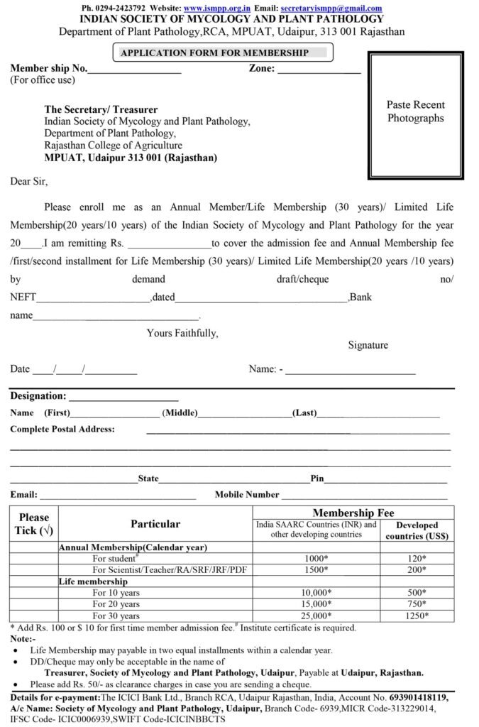 ISMPP Membership – Indian Society of Mycology and Plant Pathology